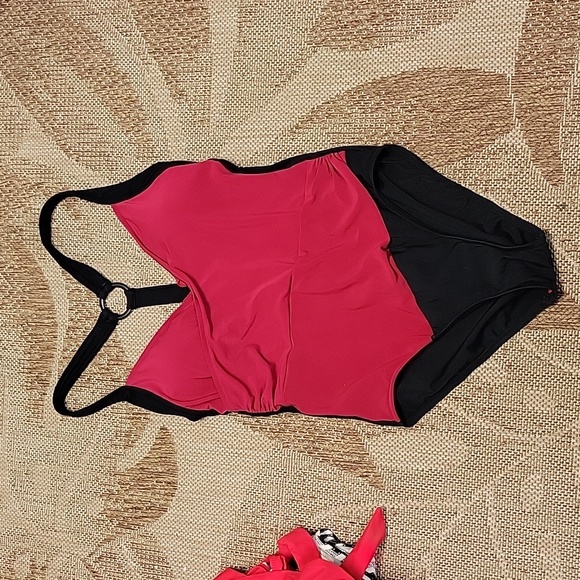 Aqua Green | Swim | Aqua Green One Piece Red And Black Bathing Suit ...